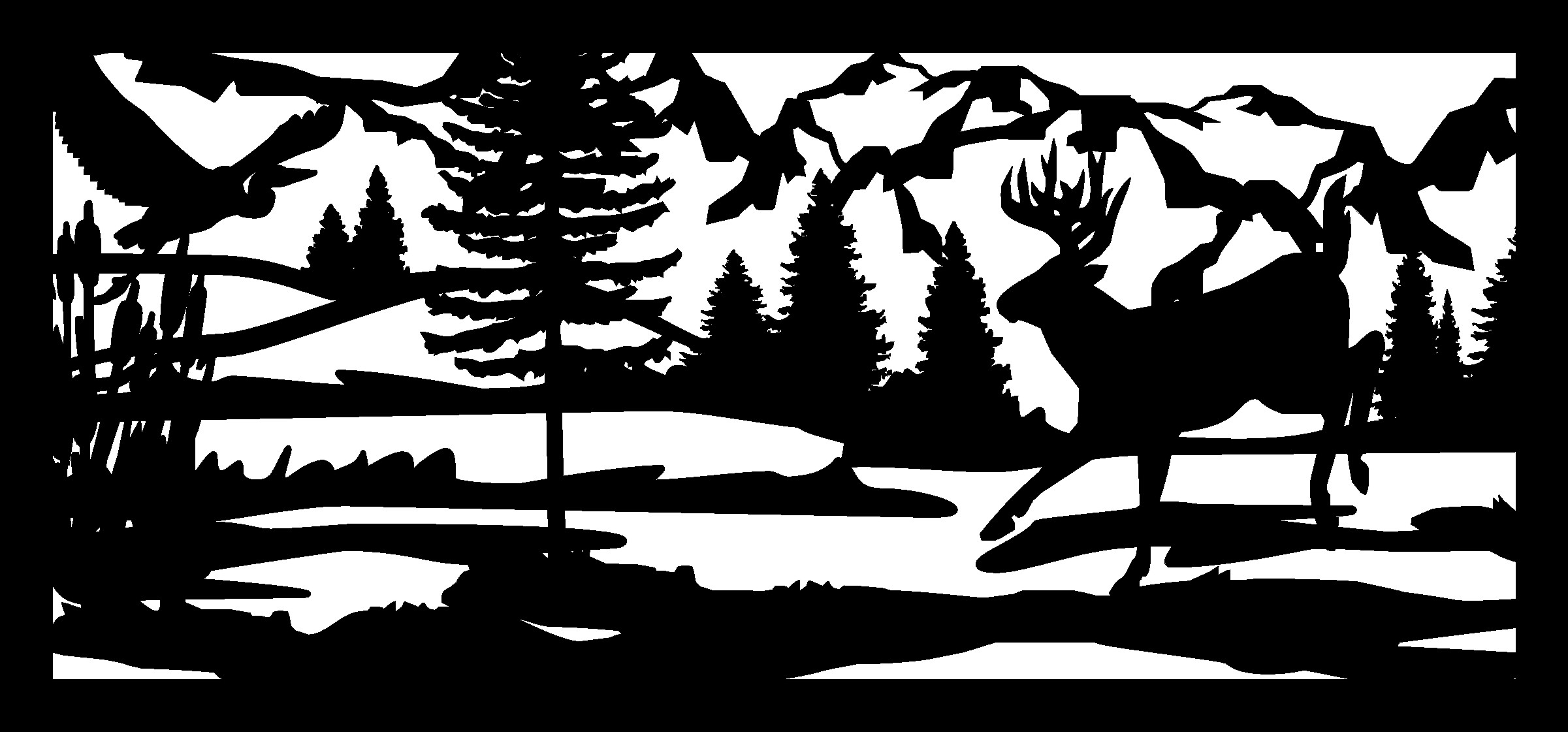 28 X 60 Herron Cattails Water Buck And Mountains Plasma Art DXF File ...