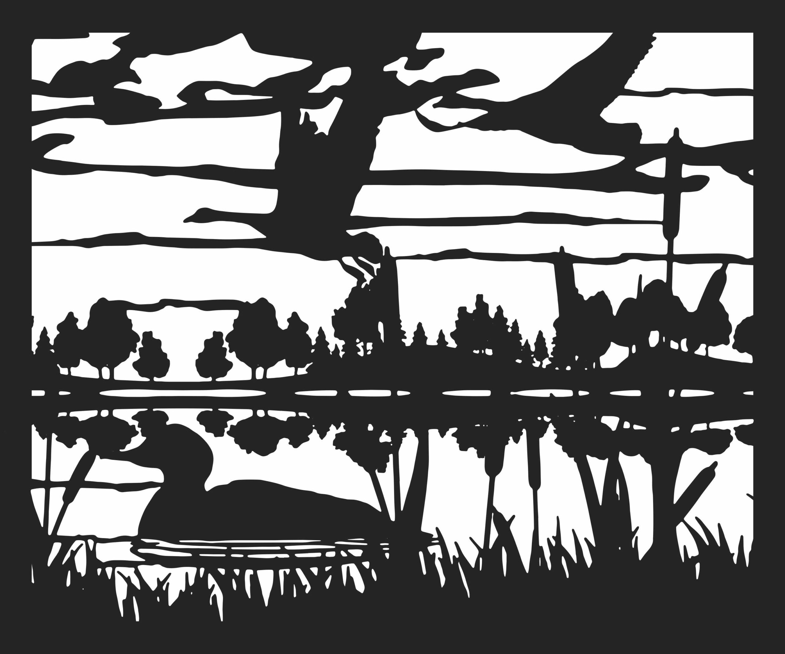 30 X 36 Ducks Geese Lake Trees Plasma Art DXF File - CNC FILE