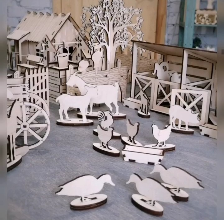 Laser Cut Wooden Farmhouse Toy Farm Animals Free Vector - CNC FILE