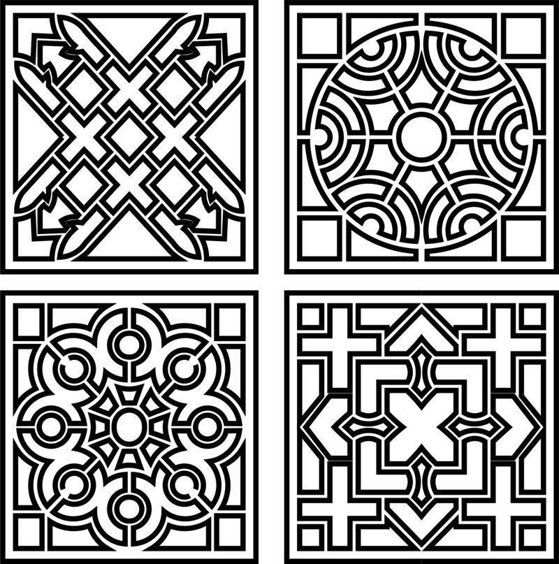 Decorative Monochrome Tile Pattern Design Free Vector - CNC FILE